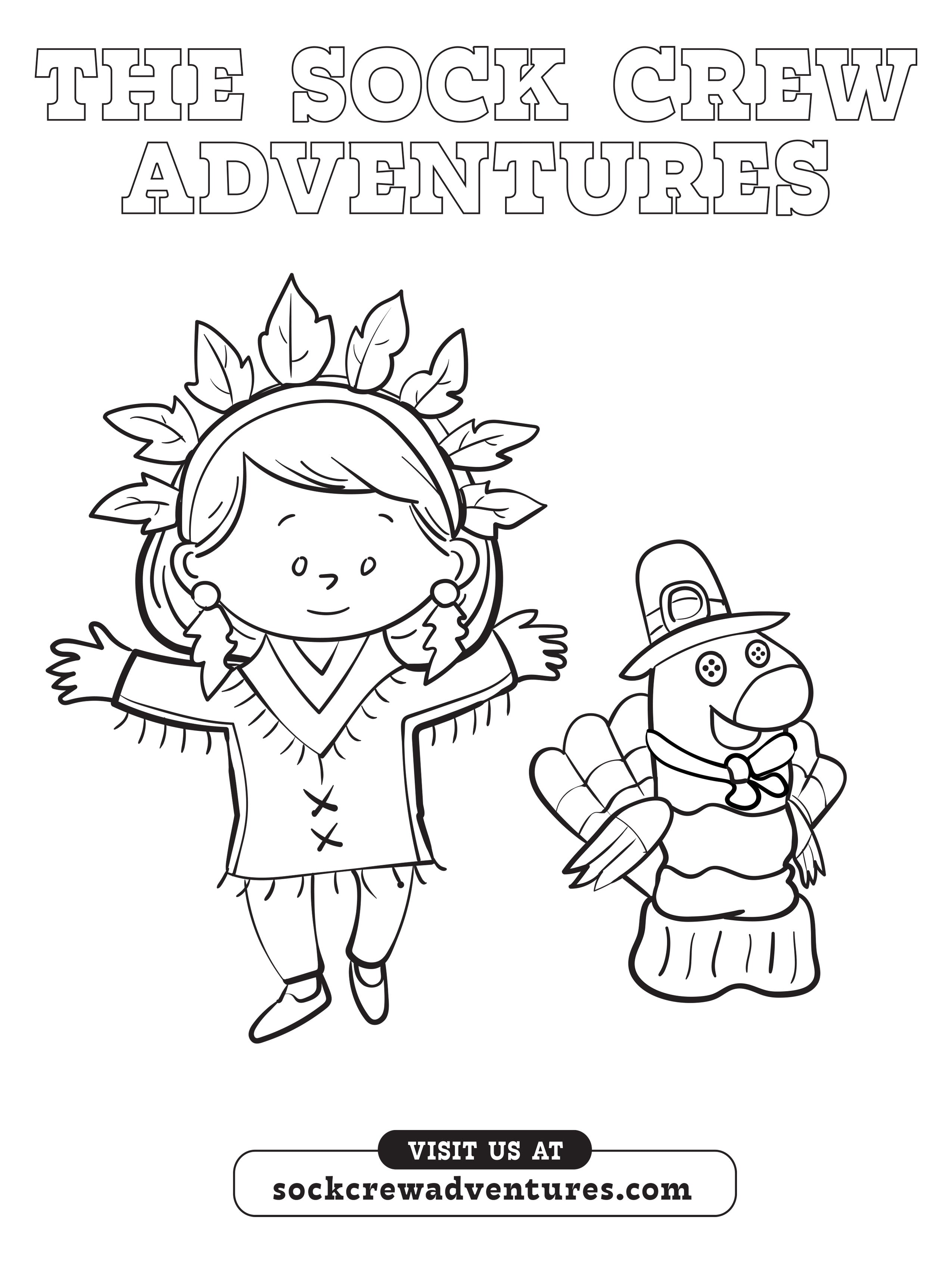 Free - Thanksgiving Indian and Pilgrim Coloring Page – Sock Crew Adventures
